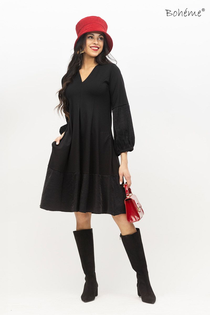 Boheme Kjole 3/4 Lang A Line i Punta Mix Black - MATTIS STORE